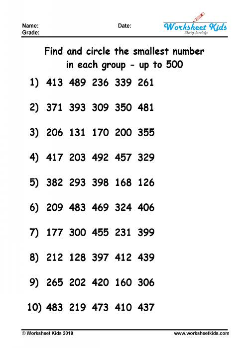 Circle the smallest number worksheet - Free printable PDF Circle the smallest number worksheet - Free printable PDF