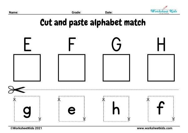 Cut and paste matching alphabet worksheets : letters and pictures Cut and paste matching alphabet worksheets : letters and pictures